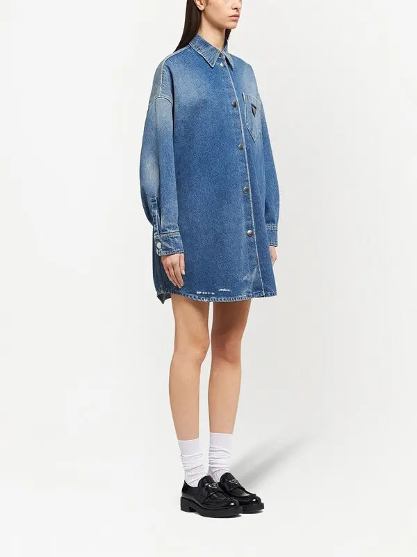 Prada Triangle-logo Denim Shirt - Blue