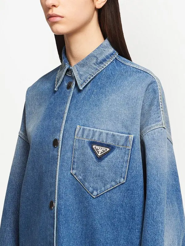 Prada Triangle-Logo Denim Shirt - Blue | Editorialist