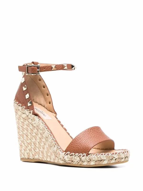 Valentino Garavani Espadrille Rockstud Wedge Sandals - Brown