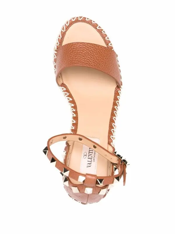 Valentino Garavani Espadrille Rockstud Wedge Sandals - Brown