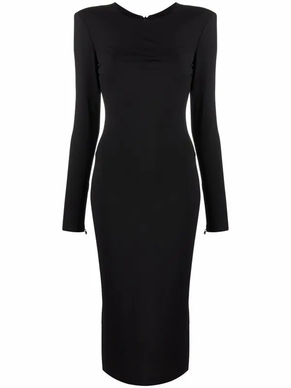 Versace Padded Shoulder Midi Dress In Black - 50% Off | Editorialist
