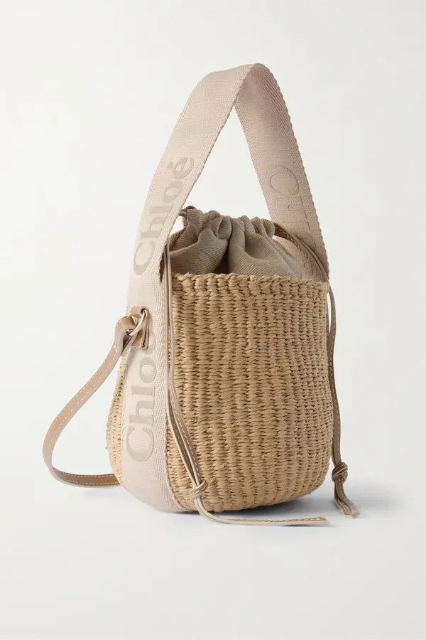 Chloé Woody Small Leather-trimmed Raffia Basket Bag - Neutrals
