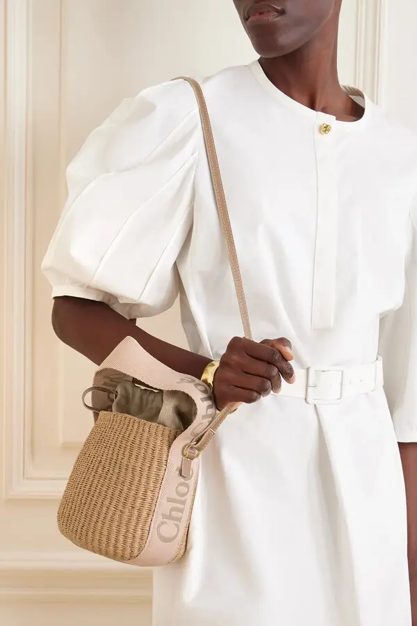 Chloé Woody Small Leather-trimmed Raffia Basket Bag - Neutrals