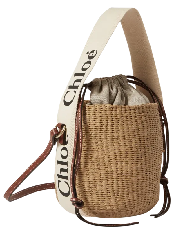 Chloé Woody Small Leather-trimmed Raffia Basket Bag - White