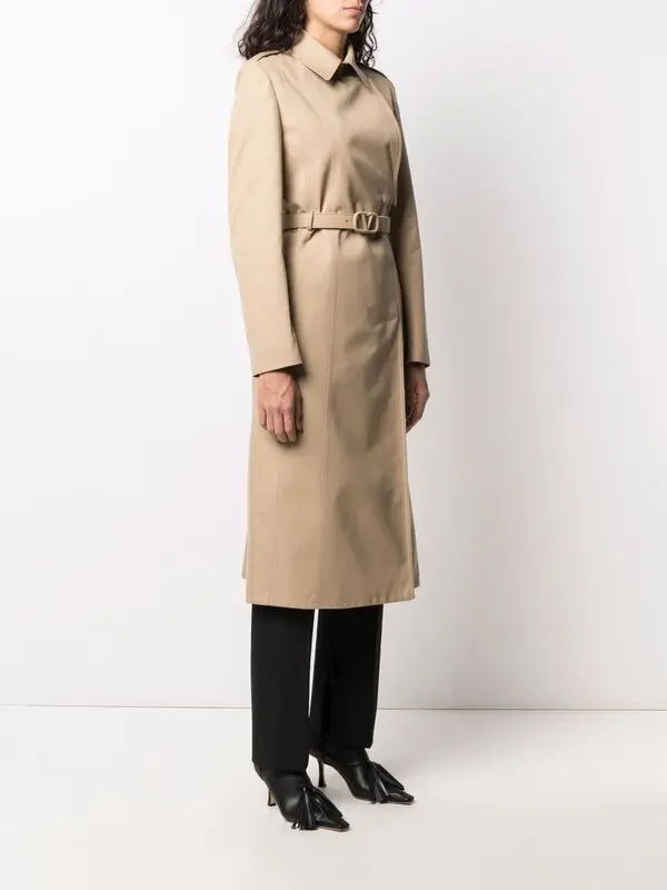 Valentino Garavani ベージュ ロングコート Valentino Feather-trimmed cotton canvas trench coat Valentino