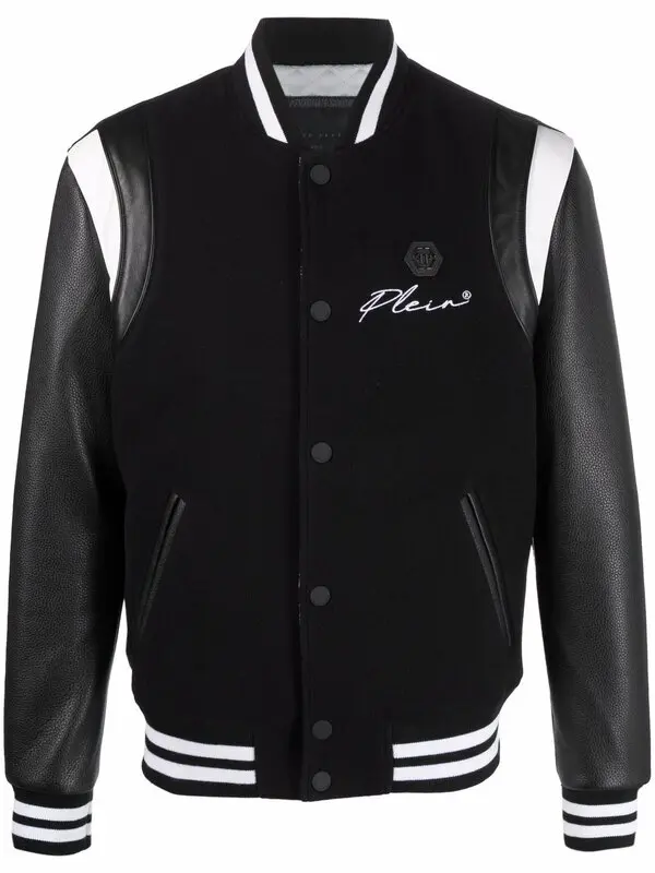 Philipp Plein Signature Stripe-trimmed Bomber Jacket - Black