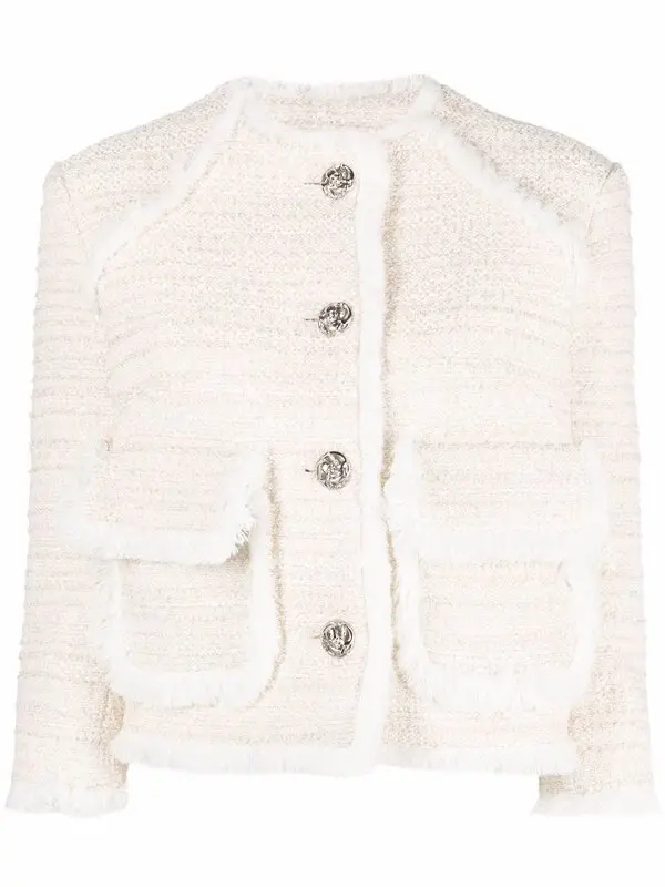 Philipp Plein Embroidered Bouclé Cropped Blazer - Neutrals