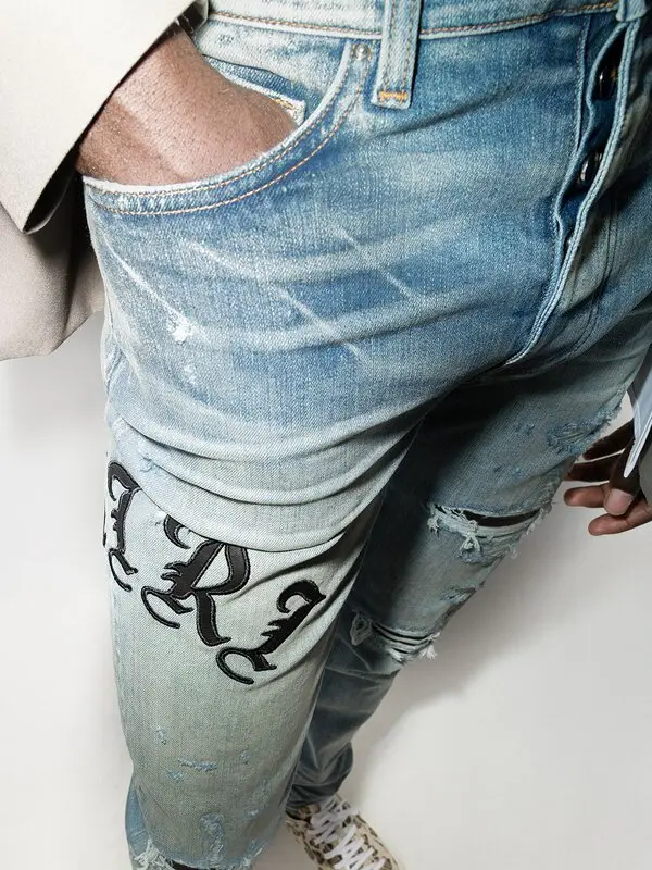 Amiri Logo-Embroidered Skinny Jeans In Blue - 33% Off | Editorialist