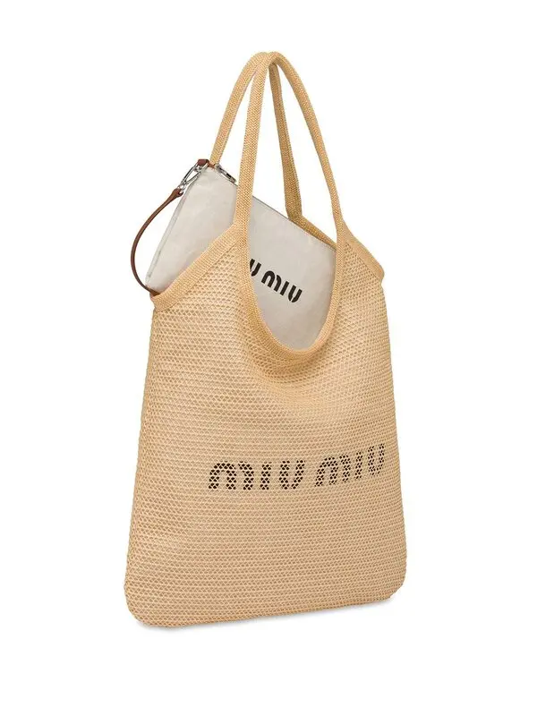 Miu Miu Logo-print Raffia Tote Bag