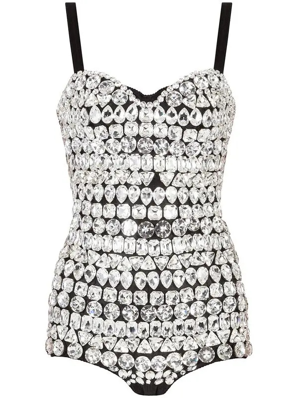 Dolce & Gabbana Sweetheart-neck Embellished Bodysuit - Black