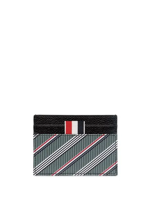 Thom Browne Rwb Stripe Leather Cardholder - Grey