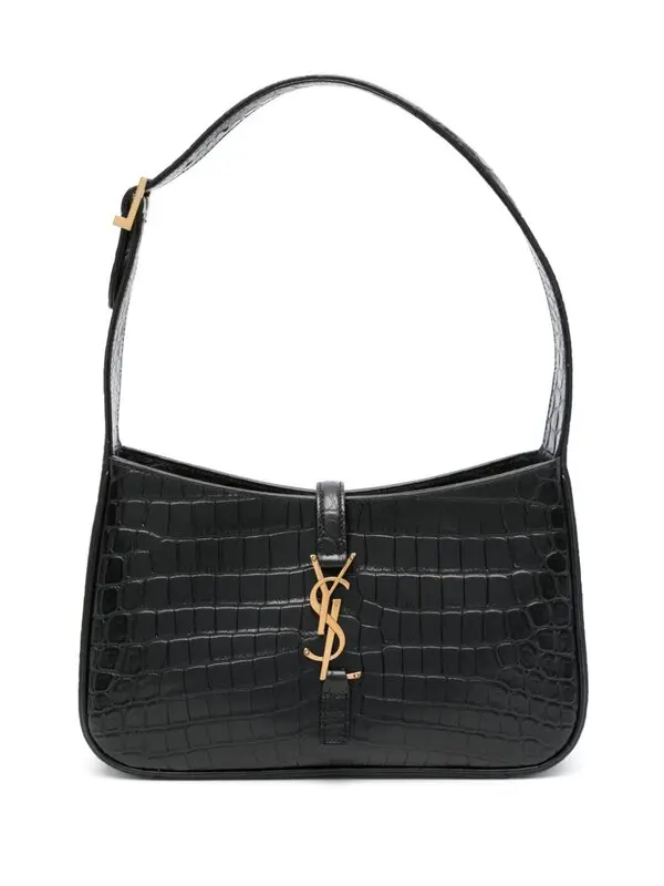 Saint Laurent 5a7 Crocodile-effect Shoulder Bag - Black