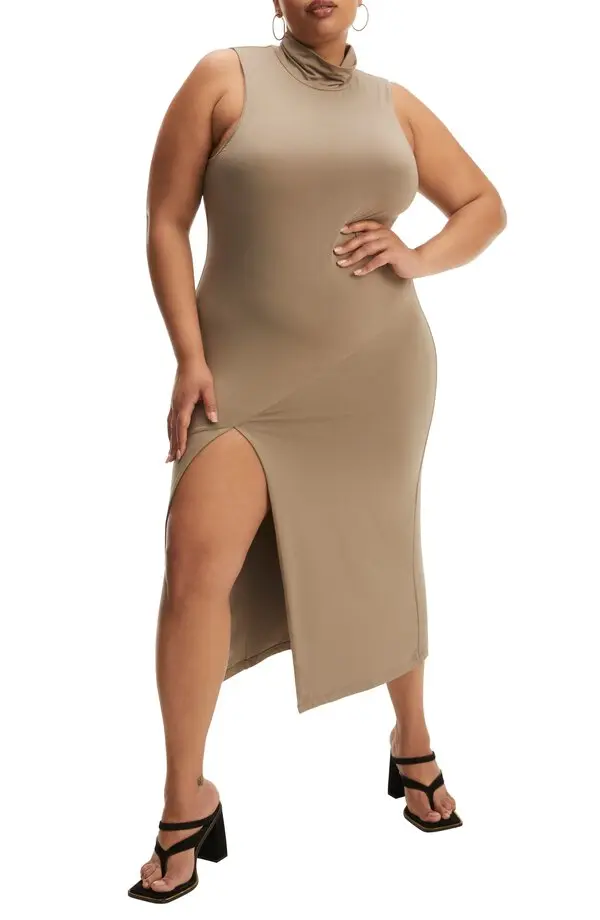 Good American Turtleneck Sleeveless Midi Dress - Brindle | Editorialist