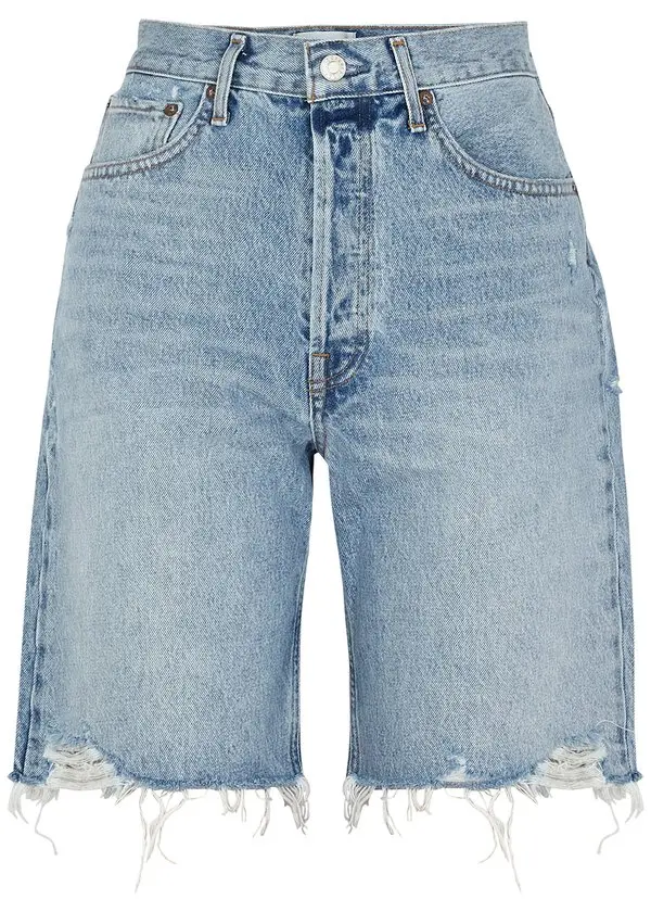 AGOLDE 90's Blue Distressed Longline Shorts
