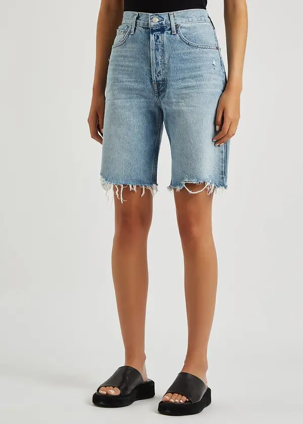 AGOLDE 90's Blue Distressed Longline Shorts