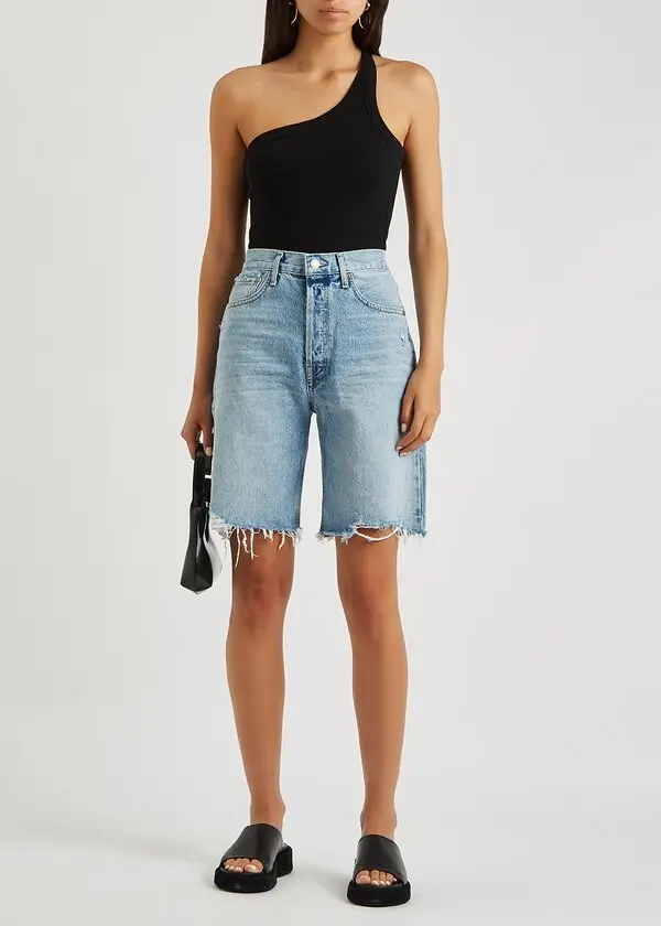 AGOLDE 90's Blue Distressed Longline Shorts