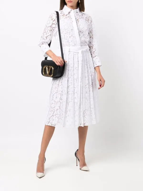 Valentino Floral-lace Pleated Shirt Dress - White
