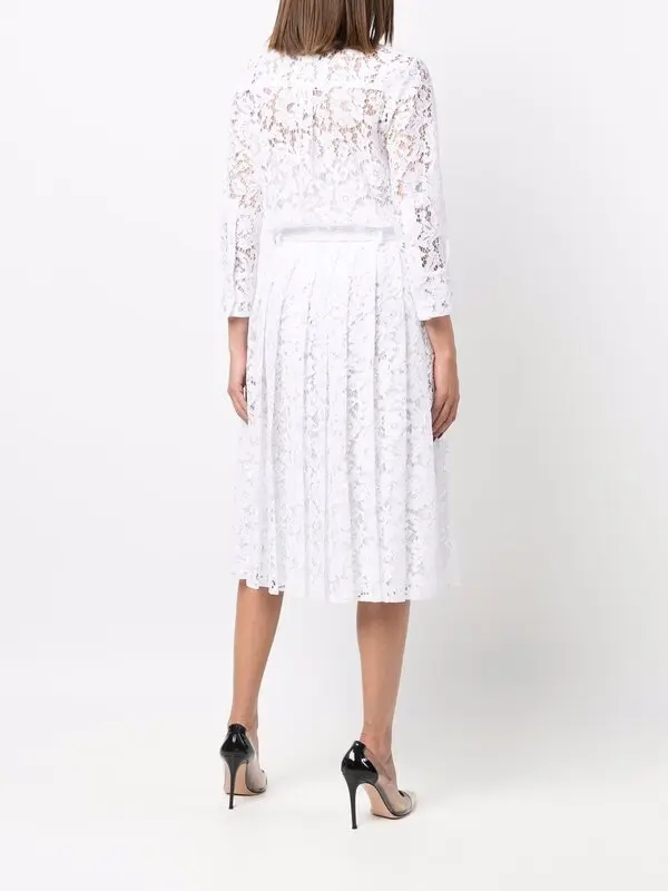 Valentino Floral-lace Pleated Shirt Dress - White