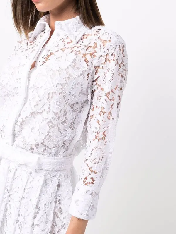 Valentino Floral-lace Pleated Shirt Dress - White