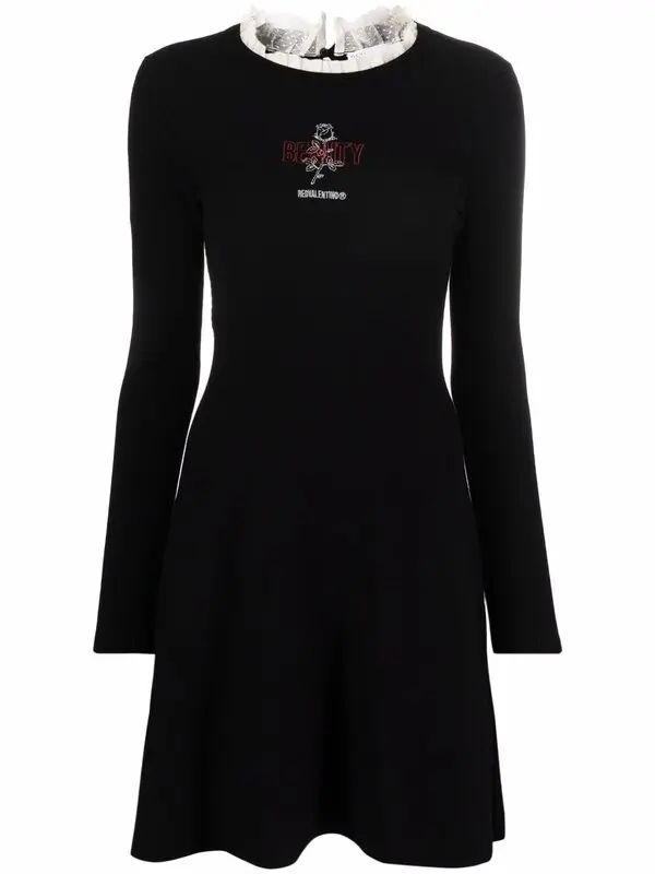 Red Valentino Lace-Trim Knitted Mini Dress - Black | Editorialist