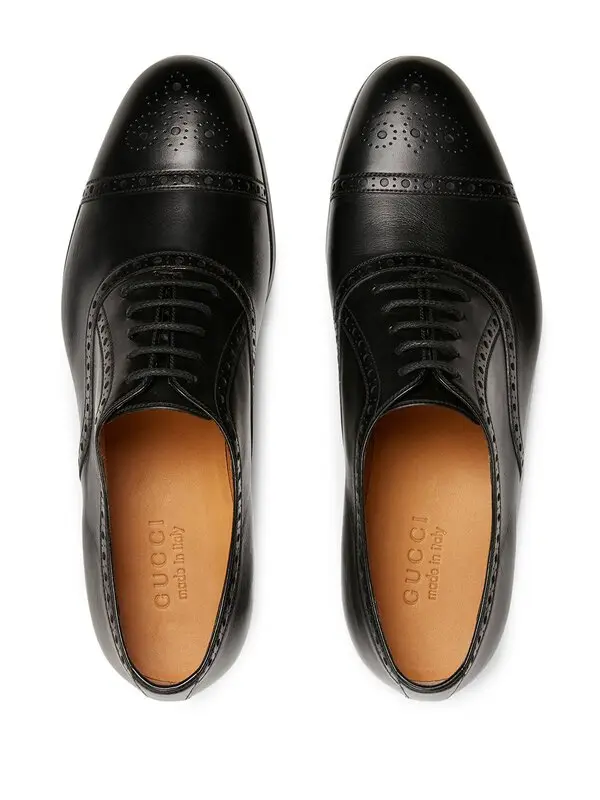 Gucci Brogue-Detailed Derby Shoes - Black | Editorialist display picture 2