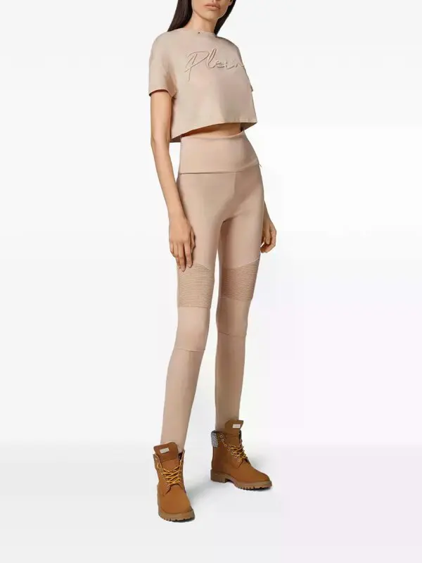 Philipp Plein Ribbed-panel Leggings - Neutrals