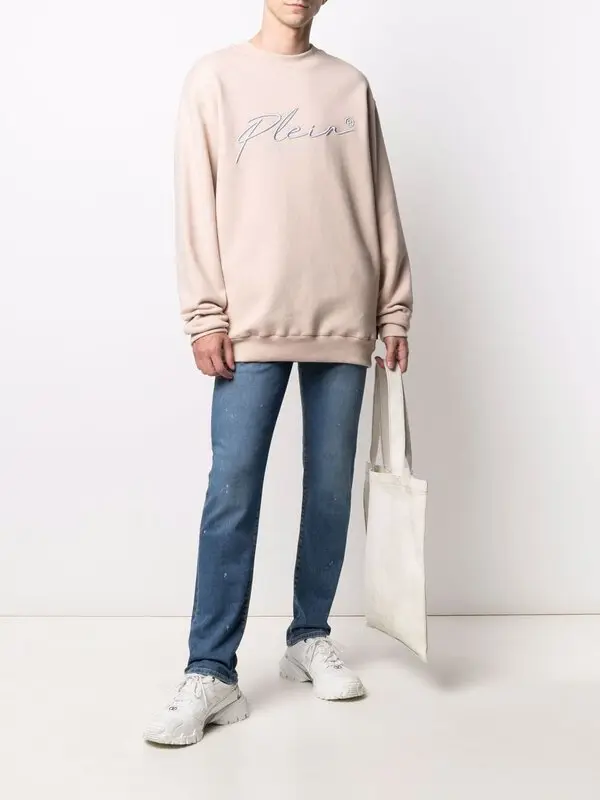 Philipp Plein Embroidered-logo Sweatshirt - Neutrals