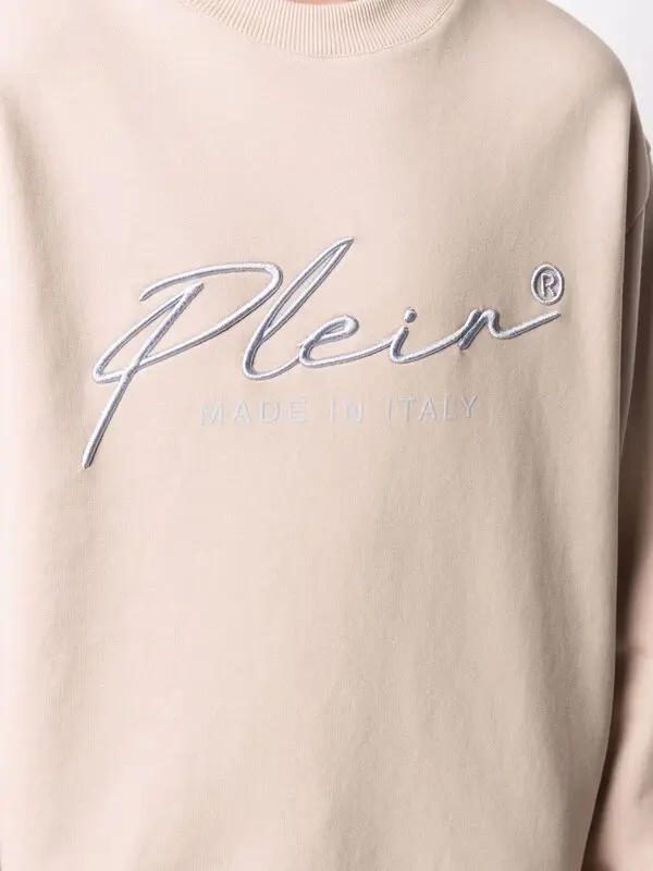 Philipp Plein Embroidered-logo Sweatshirt - Neutrals