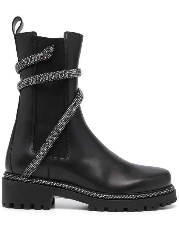 Rene Caovilla Snake-embellished Leather Ankle Boots - Black