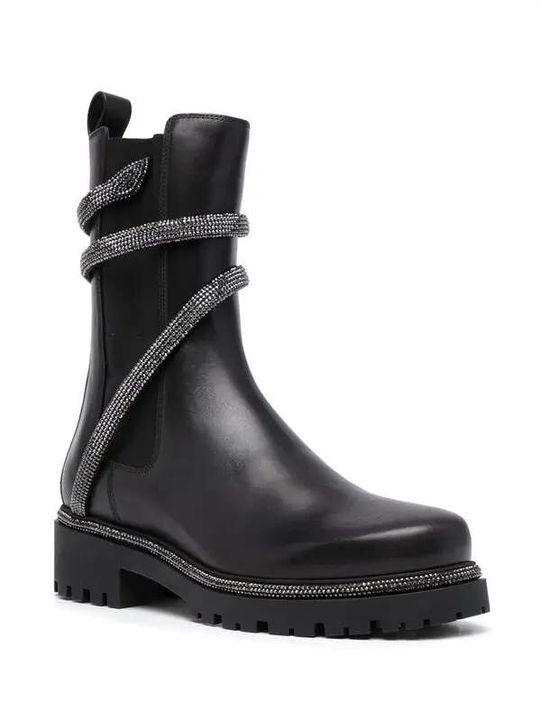 Rene Caovilla Snake-embellished Leather Ankle Boots - Black
