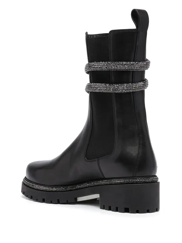 Rene Caovilla Snake-embellished Leather Ankle Boots - Black