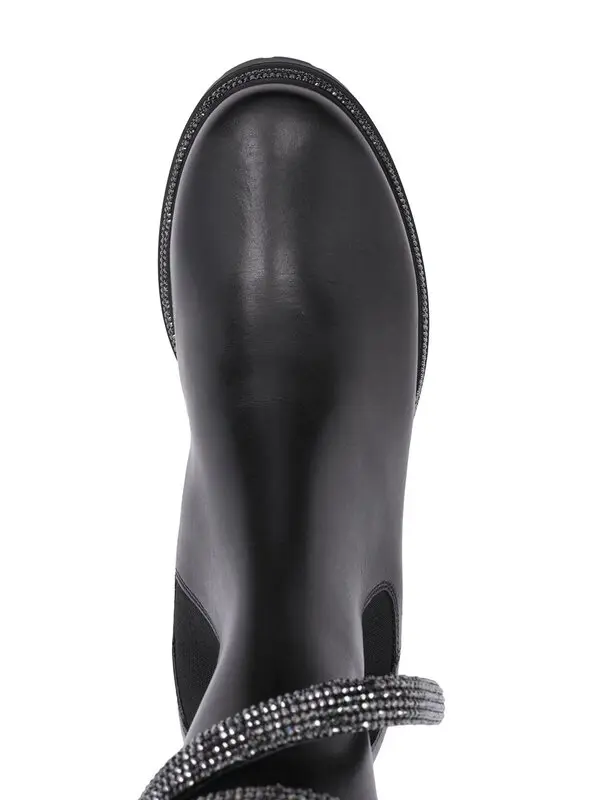 Rene Caovilla Snake-embellished Leather Ankle Boots - Black