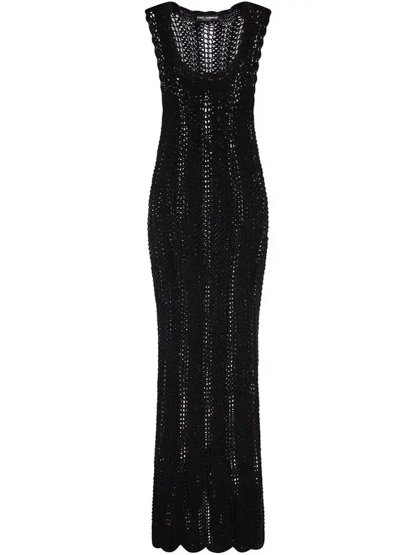 Dolce & Gabbana Crochet Knit Maxi Dress - Black