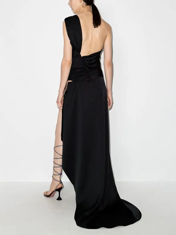 strapless open back dress Asymmetrical One-Shoulder Black Dress with High Slit  MYZIJI