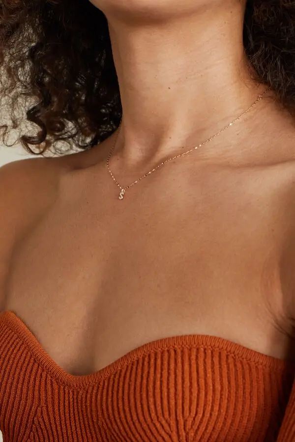 STONE AND STRAND Initial Sparkle Diamond Necklace - Gold
