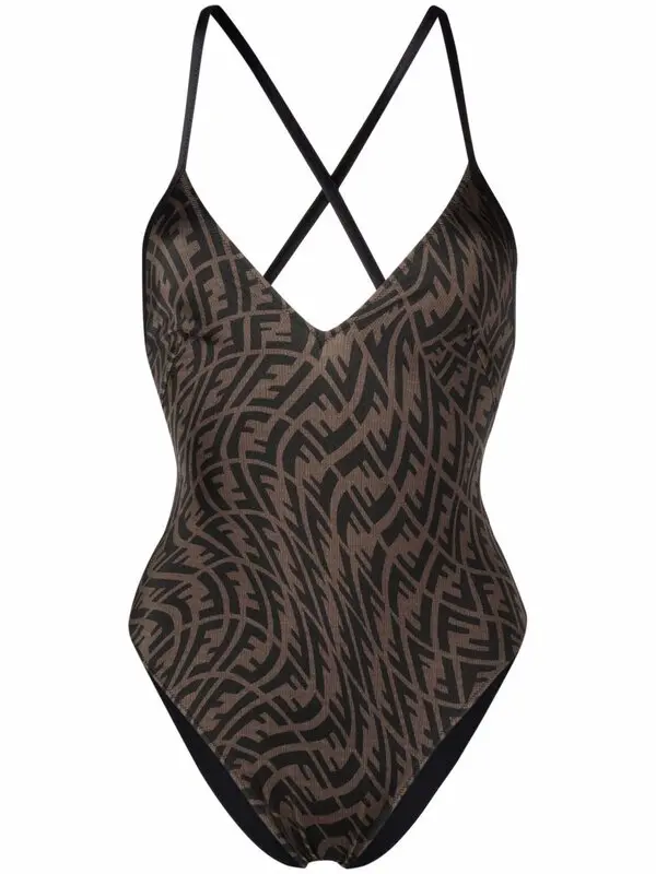 Fendi Ff Vertigo One-Piece Swimsuit Brown Editorialist