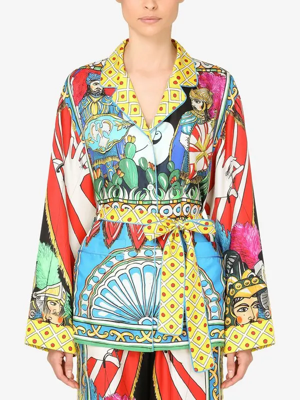 Dolce & Gabbana Carretto-print Belted Pajama Shirt