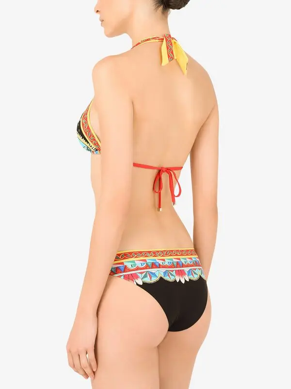 Dolce & Gabbana Carretto-print Triangle Bikini - Black