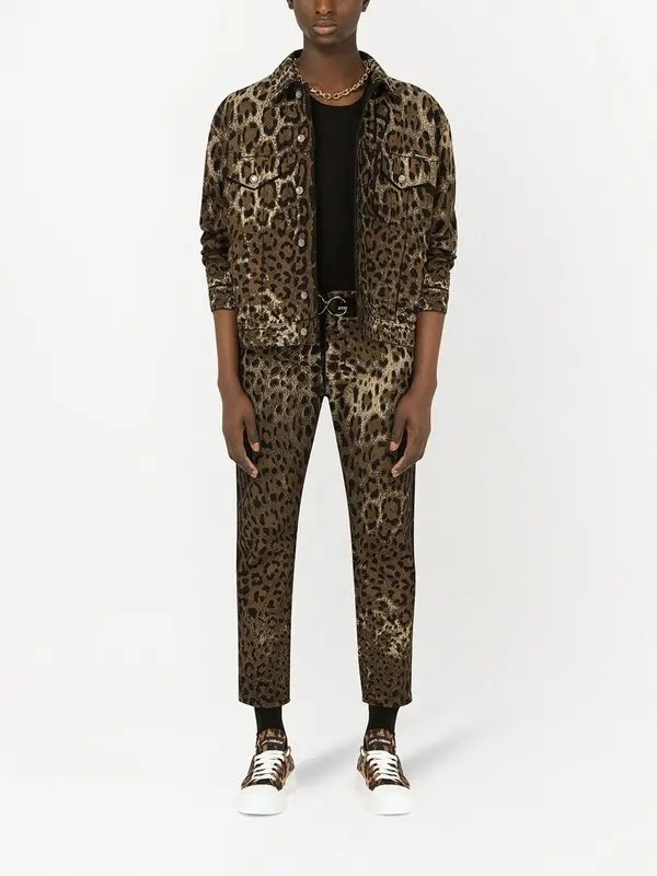 Dolce & Gabbana Leopard-print Denim Jacket - Brown