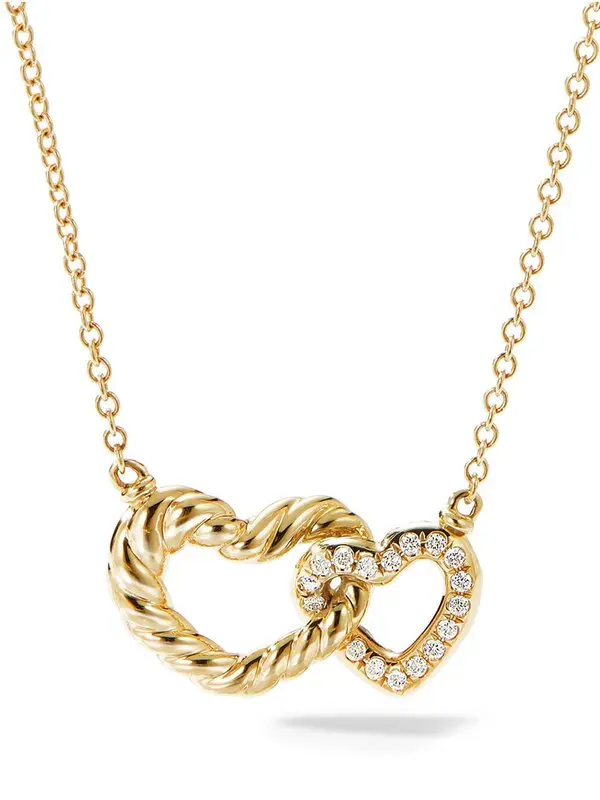 David Yurman 18kt Yellow Cable Collectibles Interlocking Heart Diamond Necklace - Gold