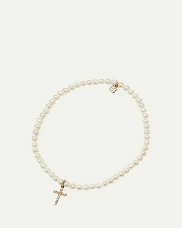 SYDNEY EVAN 14k Yellow Gold Diamond Cross And Bracelet - Pearl