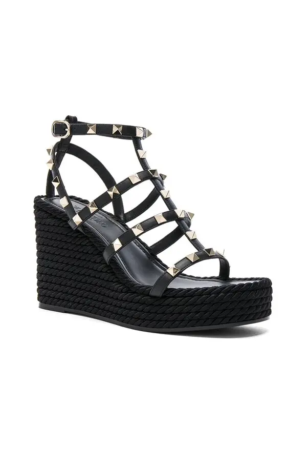 Valentino Garavani Rockstud Espadrille Wedges - Black