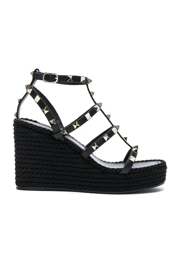 Valentino Garavani Rockstud Espadrille Wedges - Black