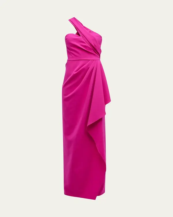 Rickie Freeman For Teri Jon One-shoulder Stretch Crepe Gown - Hot Pink