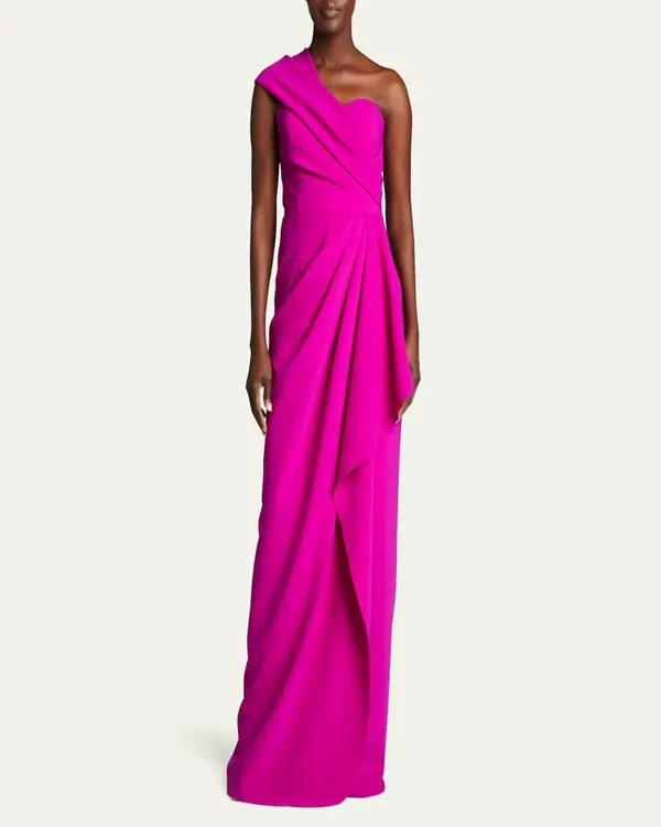 Rickie Freeman For Teri Jon One-shoulder Stretch Crepe Gown - Hot Pink