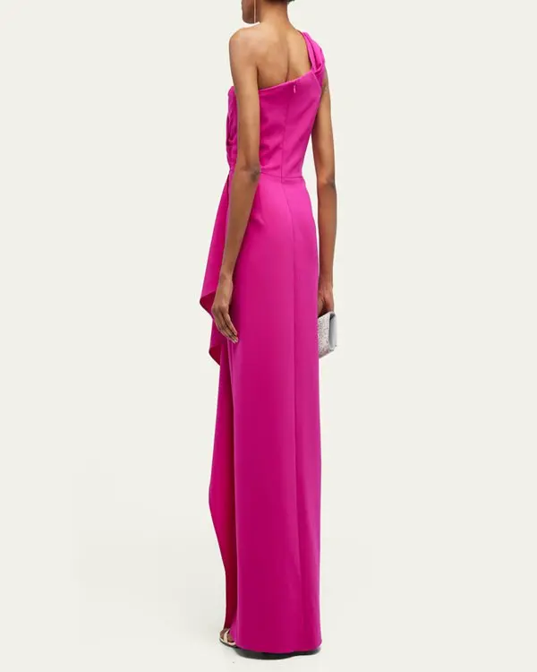 Rickie Freeman For Teri Jon One-shoulder Stretch Crepe Gown - Hot Pink