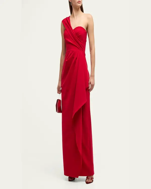 Rickie Freeman For Teri Jon One-shoulder Stretch Crepe Gown - Hot Pink