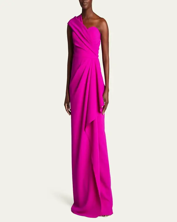 Rickie Freeman For Teri Jon One-shoulder Stretch Crepe Gown - Hot Pink