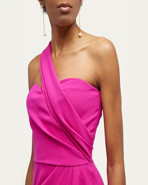 Rickie Freeman For Teri Jon One-shoulder Stretch Crepe Gown - Hot Pink