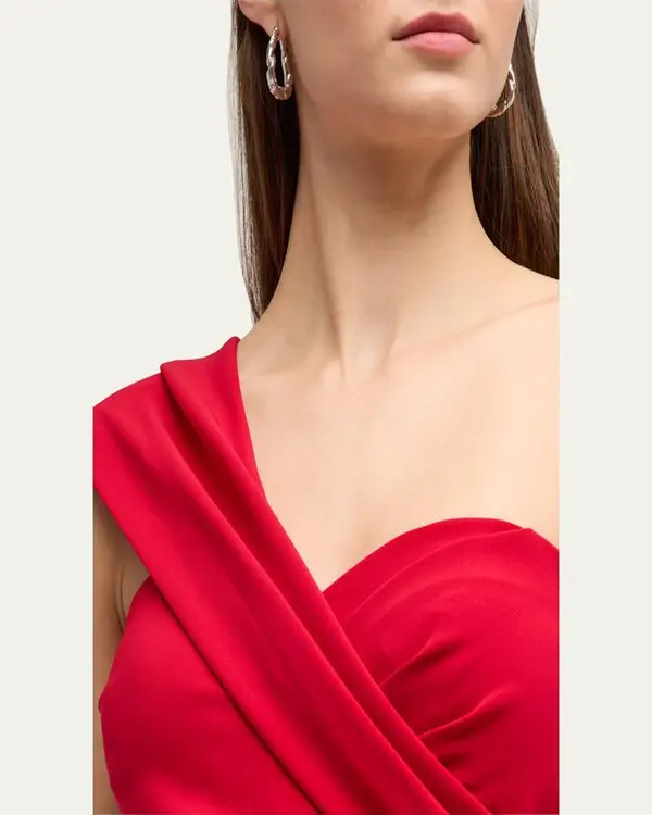 Rickie Freeman For Teri Jon One-shoulder Stretch Crepe Gown - Hot Pink